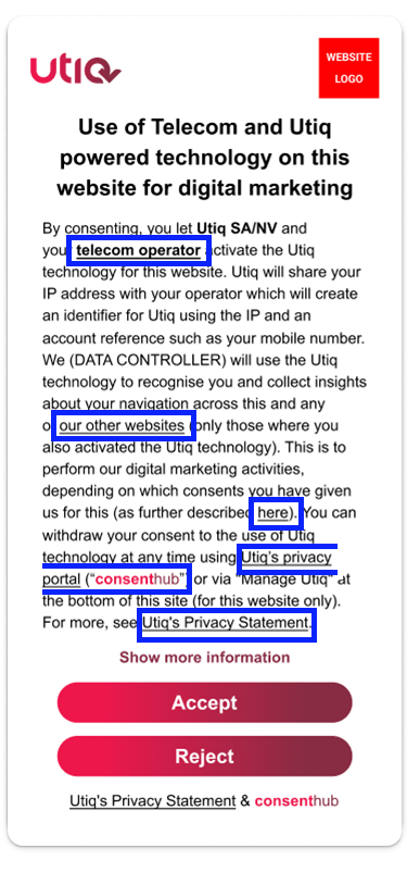1. Option B: Separate consent pop-up model